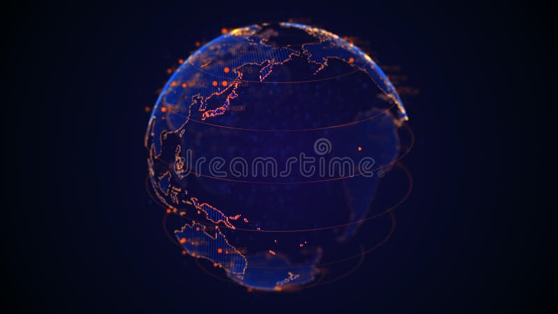 Pixel 3D Planet Earth with Big Data Animation. Rotating Globe, Shining ...