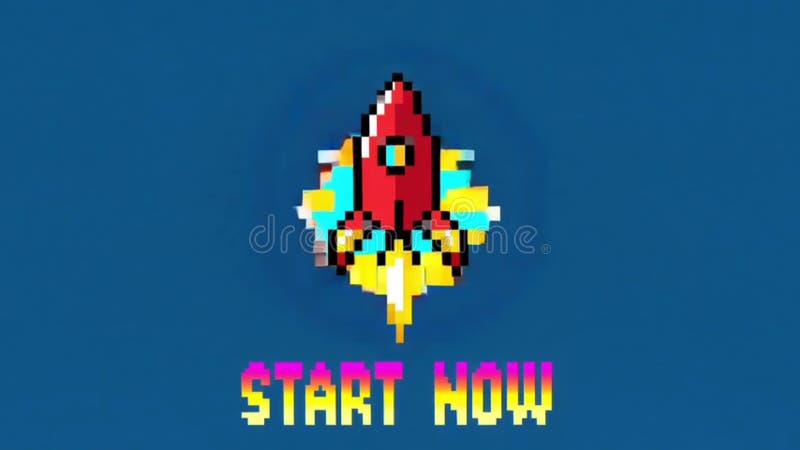 Pixel Design Inspired by Retro 80s Arcade Games. a Red Pixel Rocket is ...