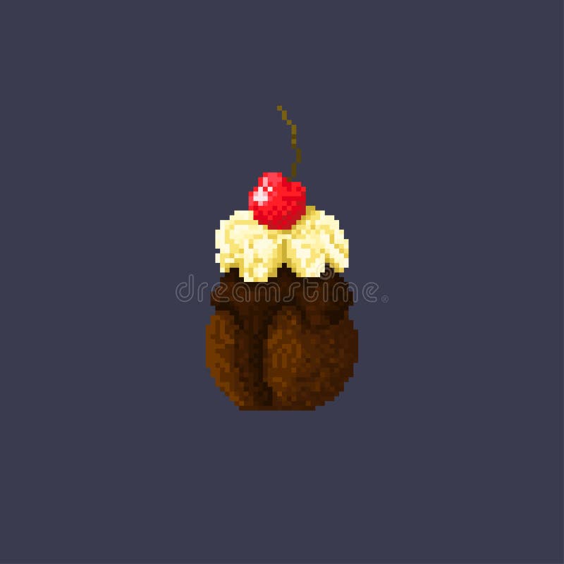 Pixel Dessert. Chocolate Ice Cream Ball with Chocolate and Cream ...