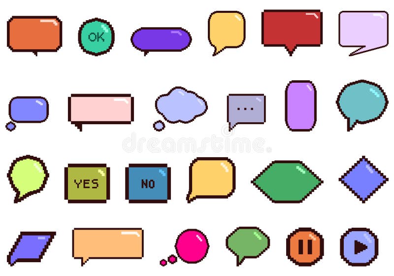 Pixel Dialogue Box Icons Set Cartoon Vector. Bubble Speech Stock Vector ...