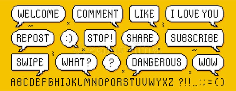 Pixel Dialogue Boxes, Speech Bubbles, Empty Message Frames and Retro Game Pixelated Icons Stock ...