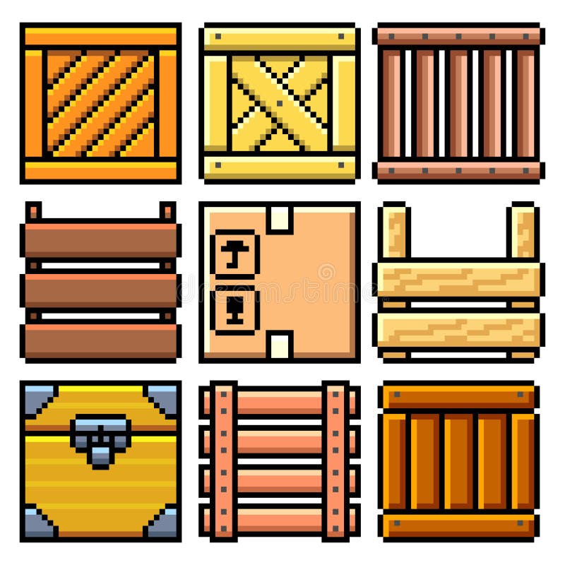 Pixel Different Crates Set Detailed Illustration Isolated Vector Stock ...