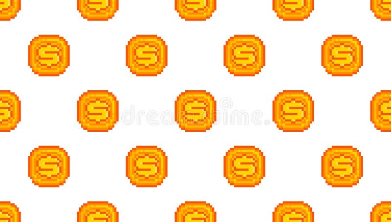 Pixel Dollar Coin Seamless Pattern. Gold Coins Money Background. Vector ...