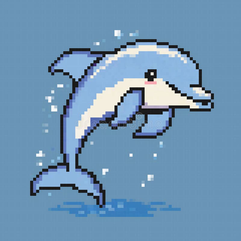 Pixeled Cartoon Dolphin Character. Summer Vacation Icon Stock Vector ...