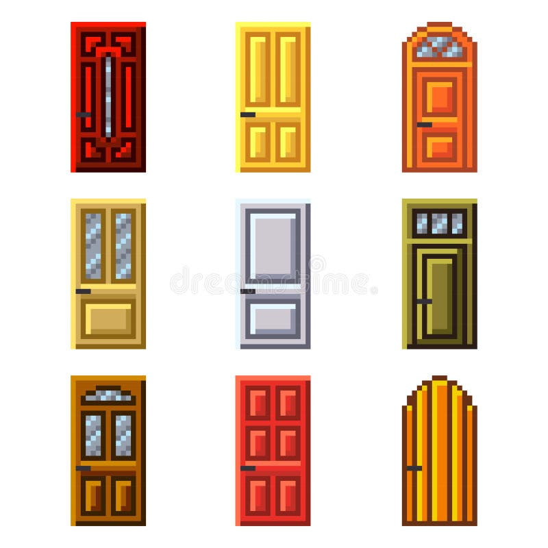 Pixel Doors for Games Icons Vector Set Stock Vector - Illustration of ...