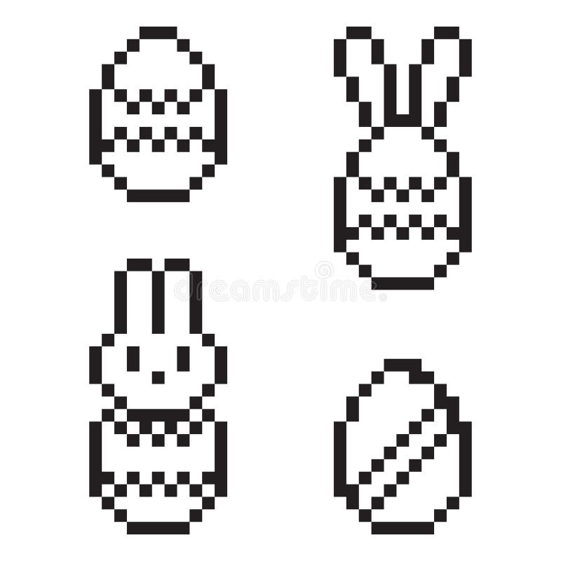 Pixel Easter Egg. Bunny Ear Detail. Black Monochrome Outline. Vector ...