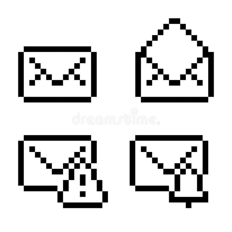 Pixel Email Icon Set 8 Bit Notification and Alert Envelopes Stock ...