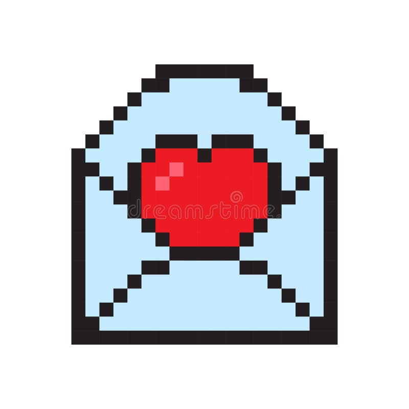 Pixel Envelope Shape. Red Heart Detail. Vector Love Icon. Retro Pixel ...