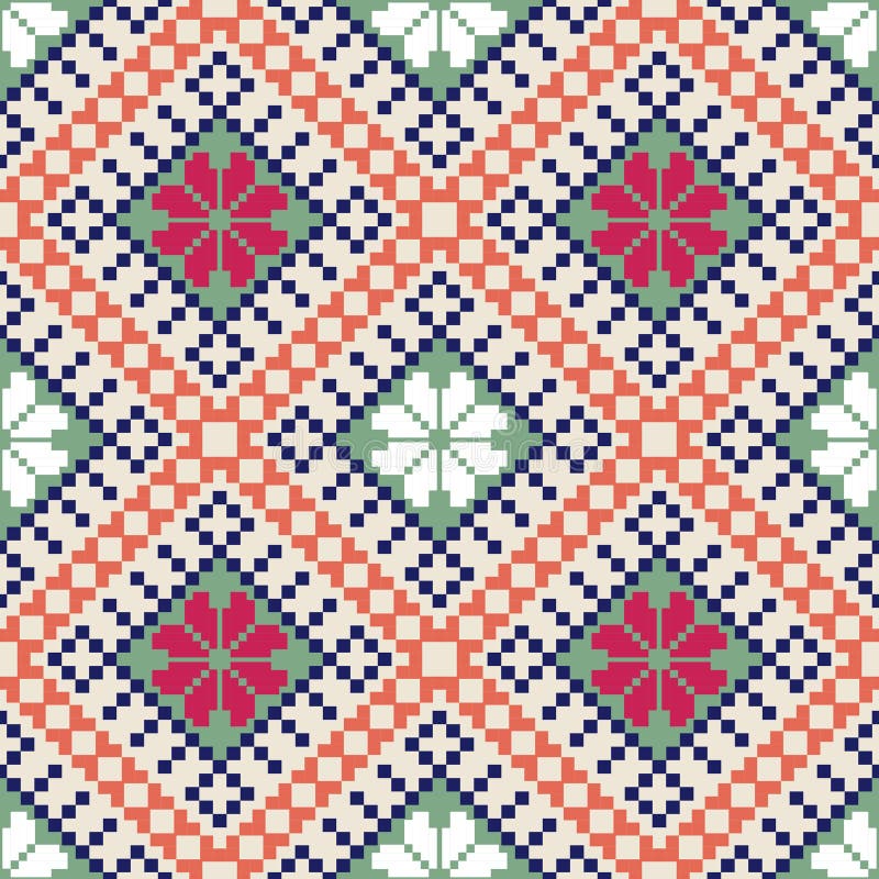 Pixel Ethnic Seamless Pattern, Vector Embroidery Pattern Background ...