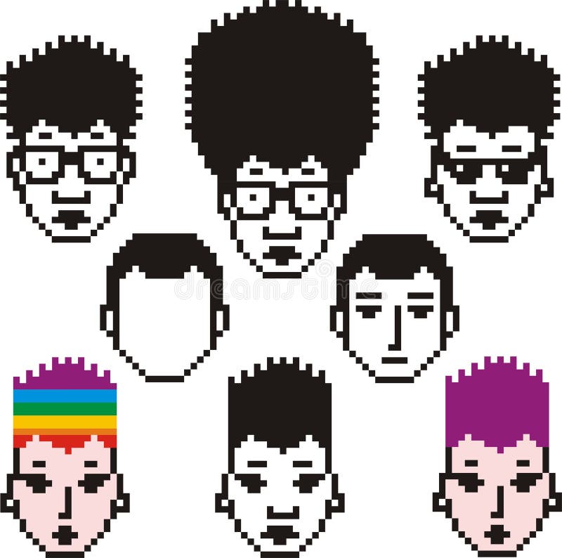 8-bit Pixel Art Sad Faces and One Happy Face Emoji Stock Vector ...