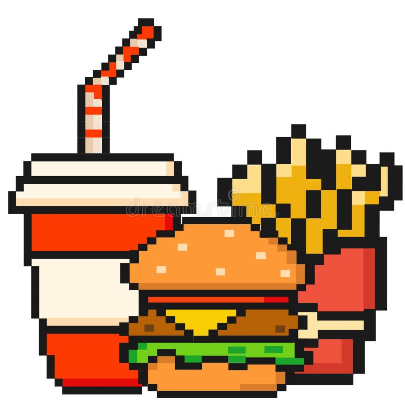 Fast Food Pixeled Art Hamburger, French Fries, and a Drink. Stock ...