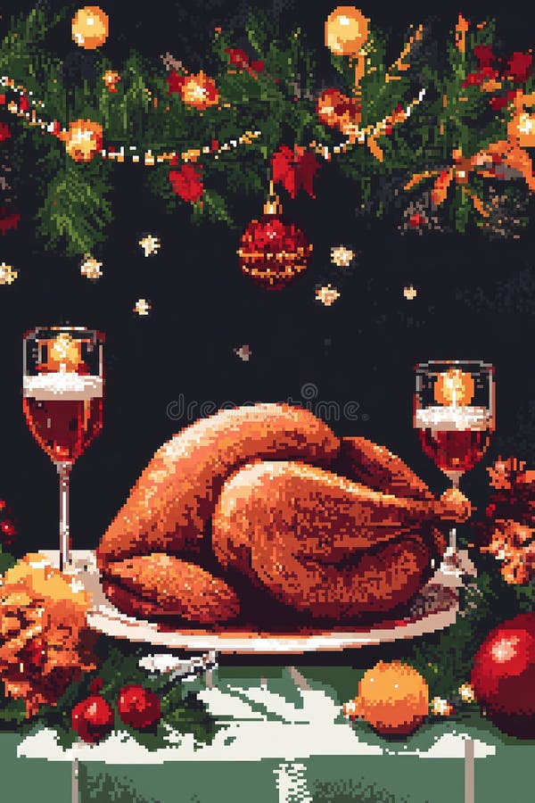 Pixel Festive Dinner Table with a Roasted Turkey and Holiday ...