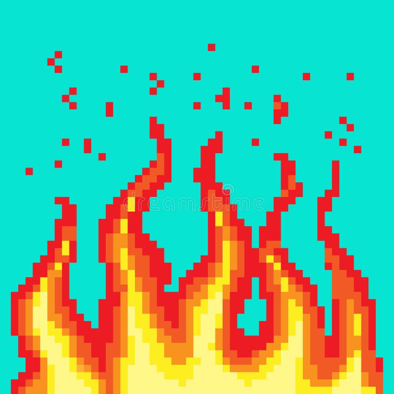 Pixel Art Fire. Game Icons Set. Comic Boom Flame Effects for Emotion ...