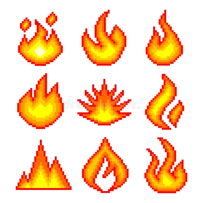 Pixel Fire for Games Icons Vector Set Stock Vector - Illustration of ...