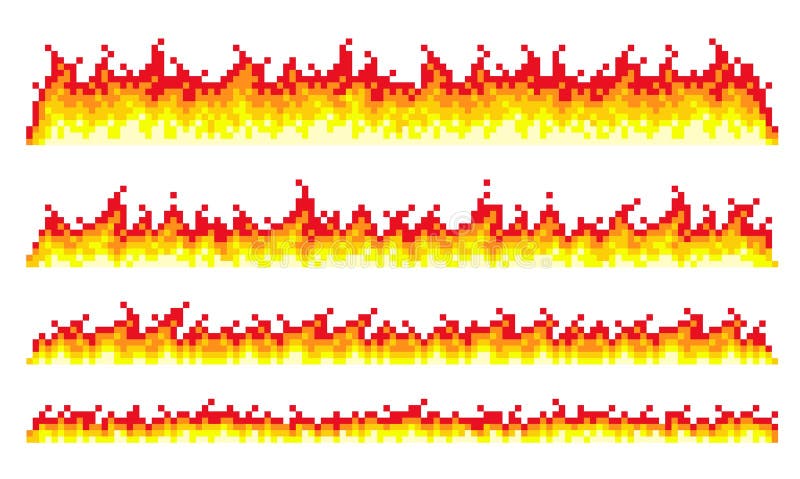 Pixel Flame Borders. 8 Bit Fire Assets, Linear Burning Effect, Retro ...