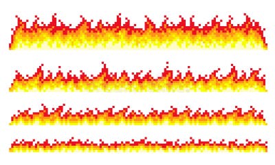Pixel Flame Borders. 8 Bit Fire Assets, Linear Burning Effect, Retro ...