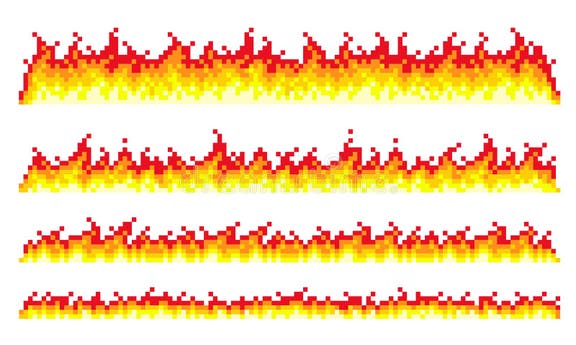 Pixel Flame Borders. 8 Bit Fire Assets, Linear Burning Effect, Retro ...