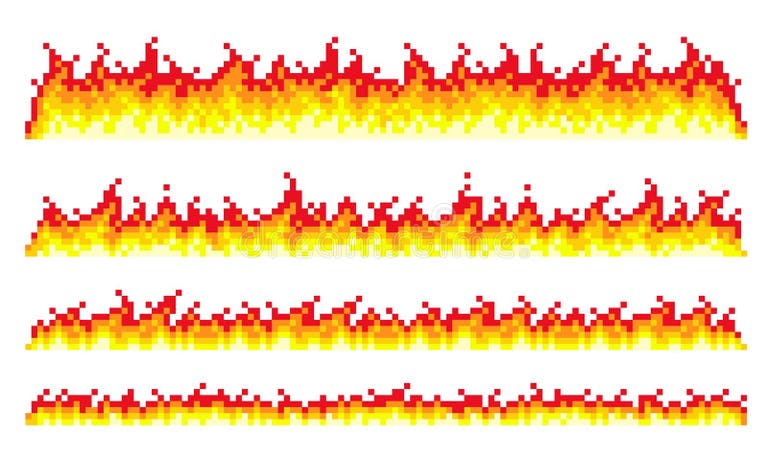 Pixel Flame Borders. 8 Bit Fire Assets, Linear Burning Effect, Retro ...