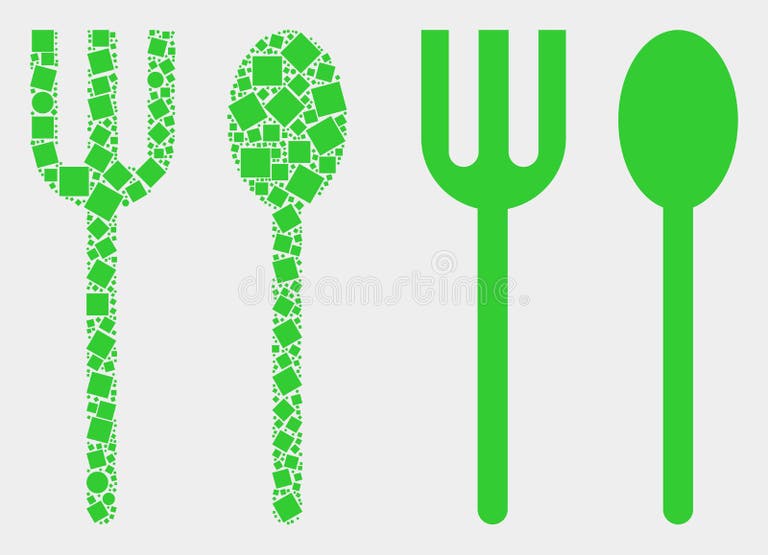 Pixelated and Flat Vector Spoon and Fork Icon Stock Vector ...