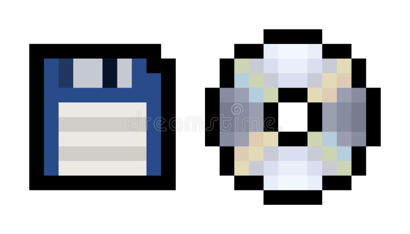Pixel Floppy and CD or DVD Disc - Isolated 8 Bit Vector Stock Vector ...