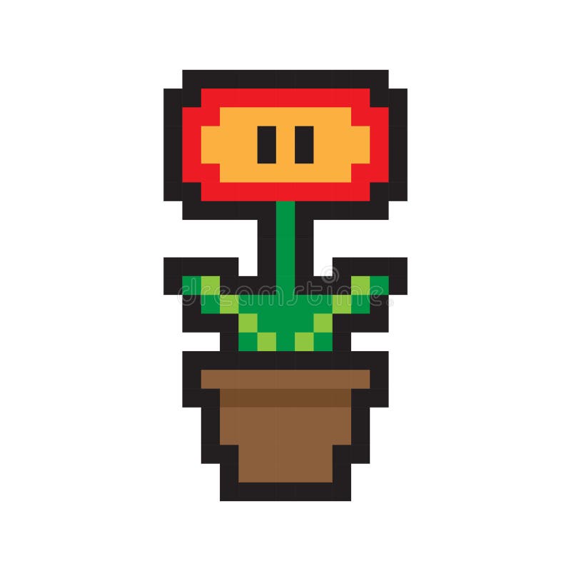 Pixel Flower Icon. Retro Floral Symbol. Vector Potted Shape. Bright Red ...