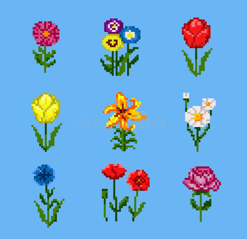 Pixel Flower Icons Set stock vector. Illustration of seasonal - 72459522