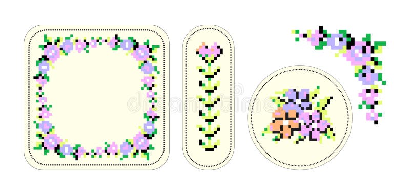 Pixel Flowers, Bloom, Frame and Illustration. 8 Bit Ornament. Retro ...