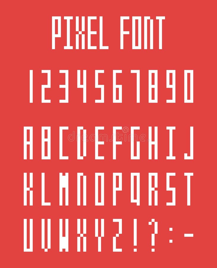 Pixel Font Alphabet, Letters and Numbers, Retro Videgame Type Stock ...