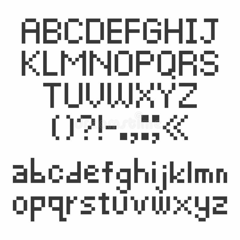 Pixel Font Set. Large and Small Letters in Pixel Art Style for Computer ...