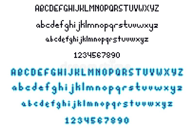 Pixel Font with Uppercase and Lowercase. Retro Pixel Art Vector. Stock ...