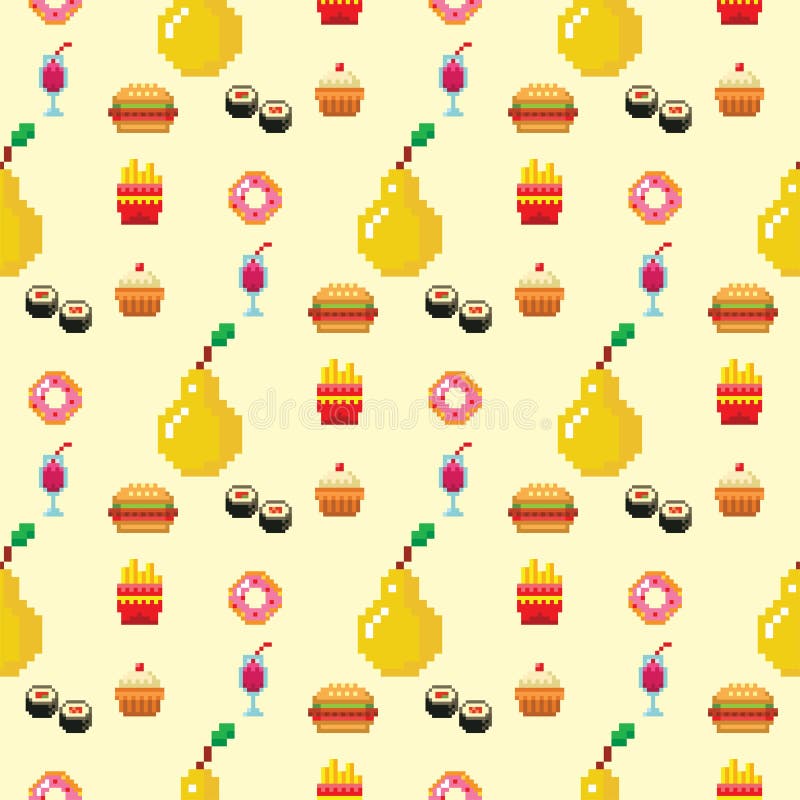 Pixel Art Food Computer Design Seamless Pattern Background Vector ...