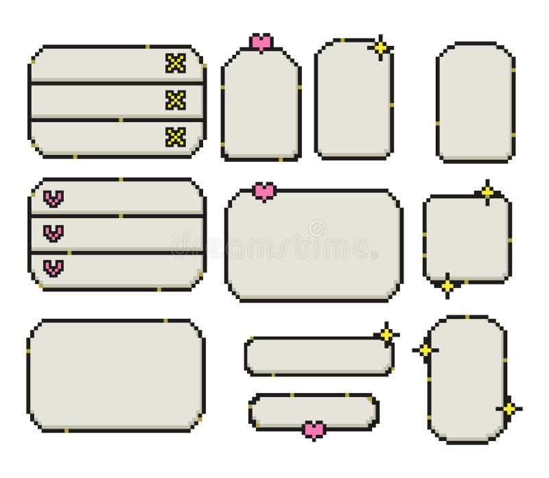 Pixel Frame Border Banner Interface Set Collection Retro 8-bit Vector ...
