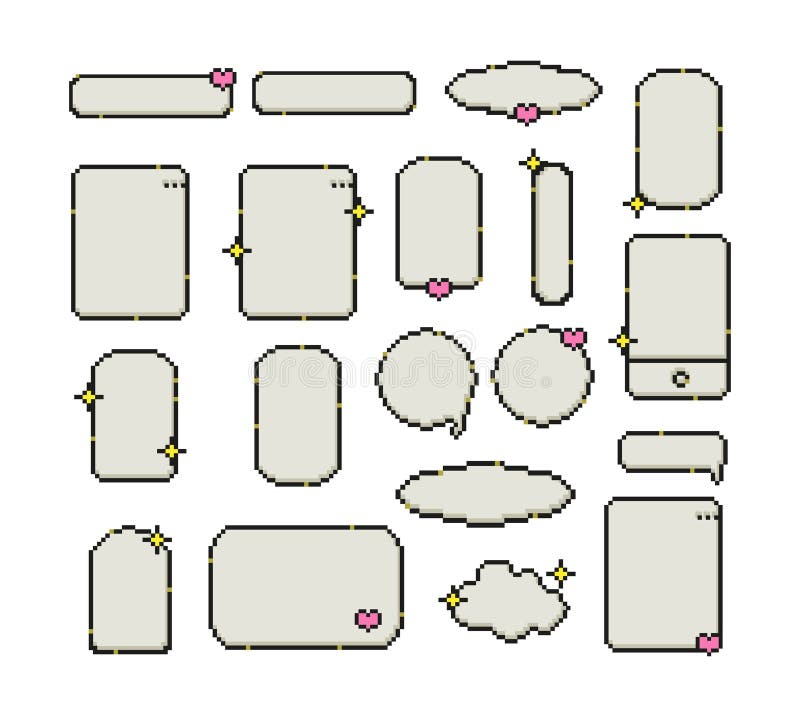 Pixel Frame Border Banner Interface Set Collection Retro 8-bit Vector ...