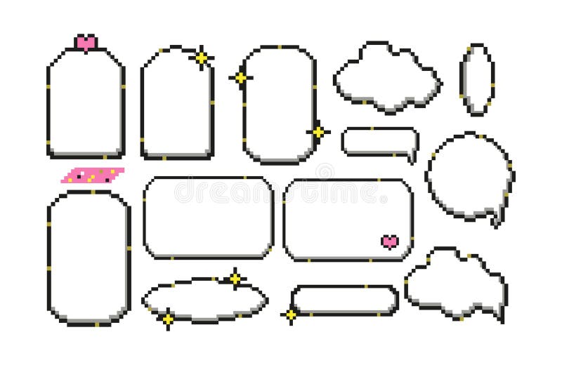 Pixel Frame Border Banner Interface Set Collection Retro 8-bit Vector ...