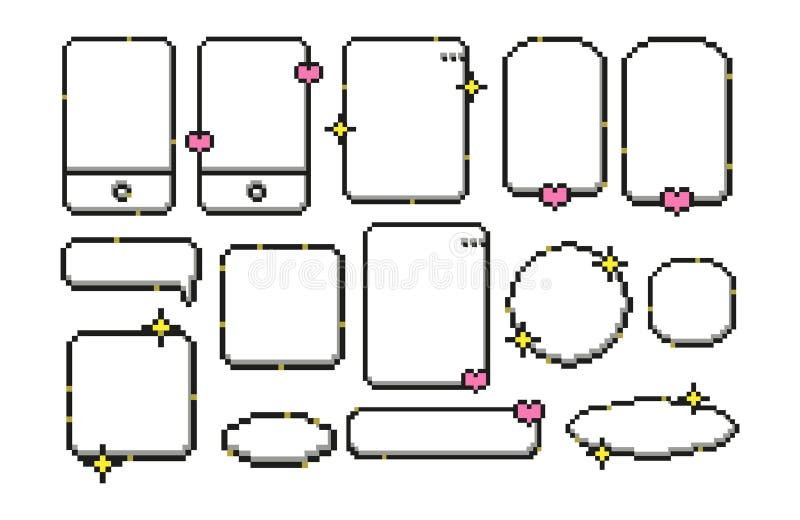 Pixel Frame Border Banner Interface Set Collection Retro 8-bit Vector ...