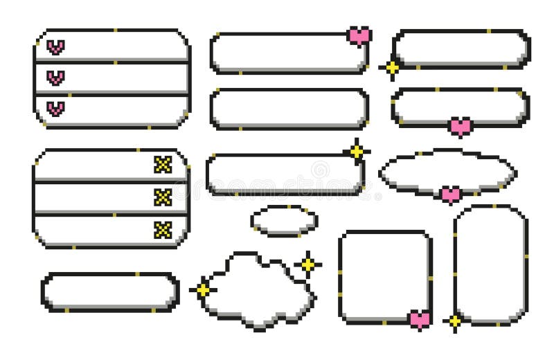 Pixel Frame Border Banner Interface Set Collection Retro 8-bit Vector ...