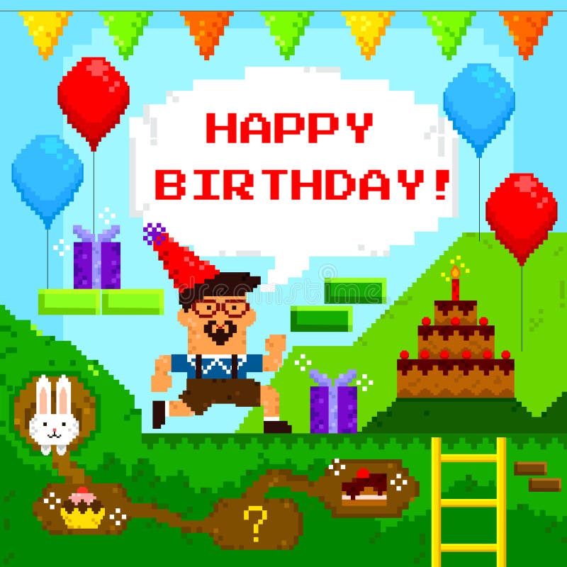 Pixel game birthday card stock vector. Illustration of pixel - 54558252