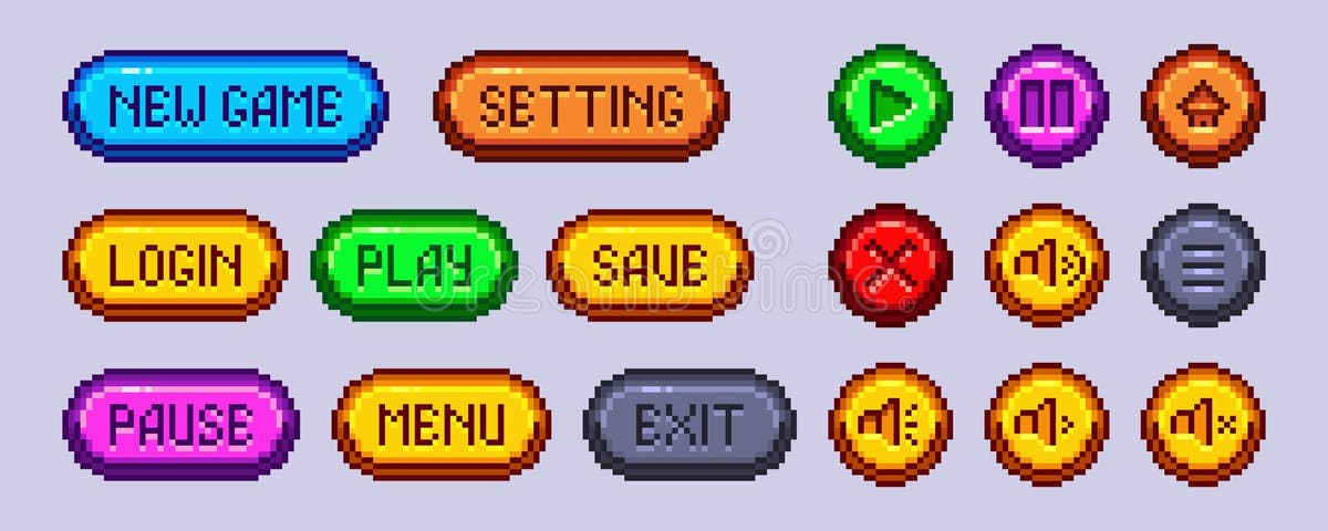 Pixel Game Button Collection Stock Illustrations – 706 Pixel Game Button Collection Stock ...