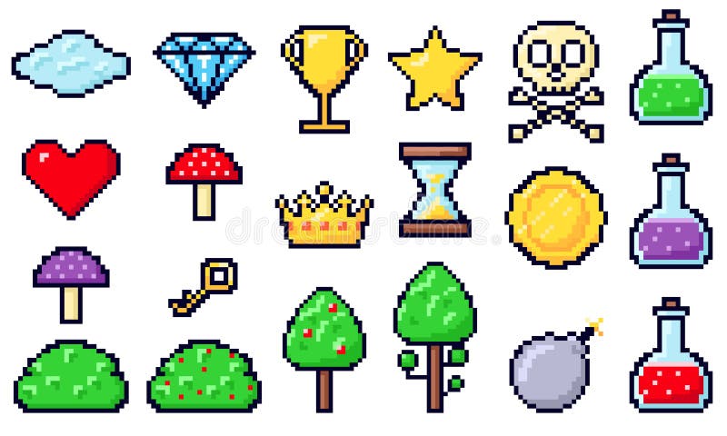 Pixel game elements stock vector. Illustration of element - 237861957