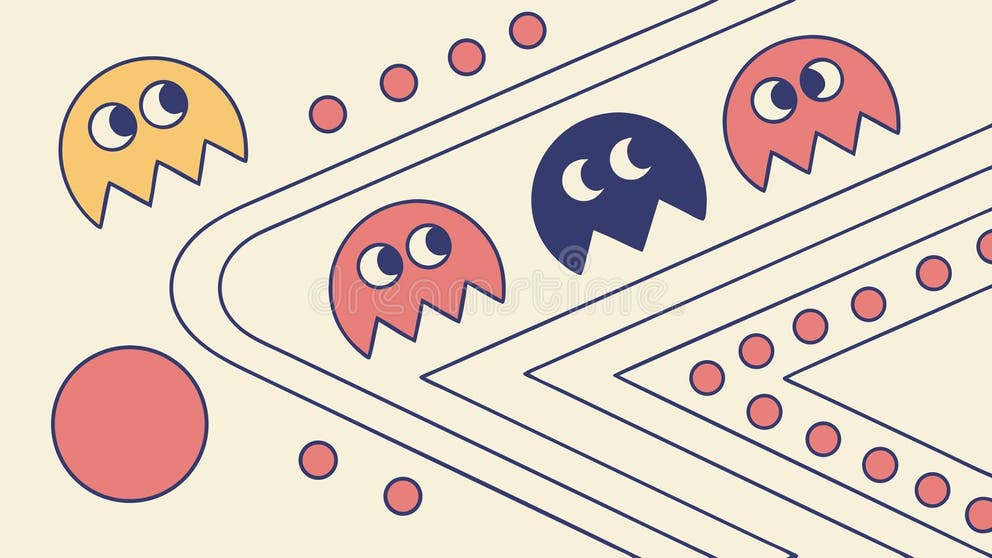 Pixel Game Ghosts in an Orange Maze, Classic Retro Arcade Pattern ...