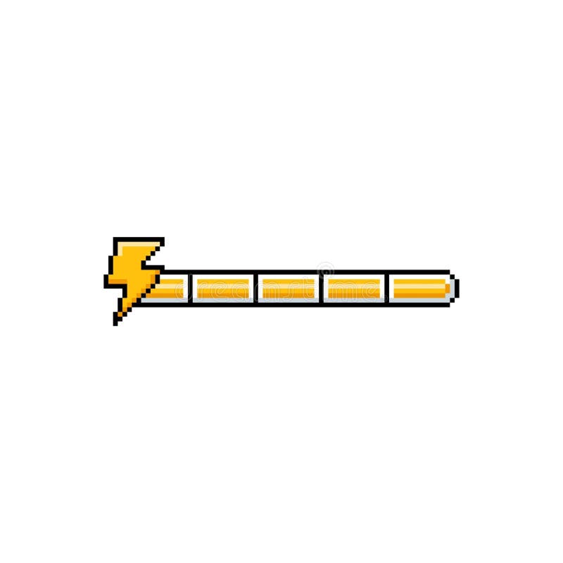 Pixel Game Indicator Yellow Bar with Lightning. 8 Bit Power, Energy or ...