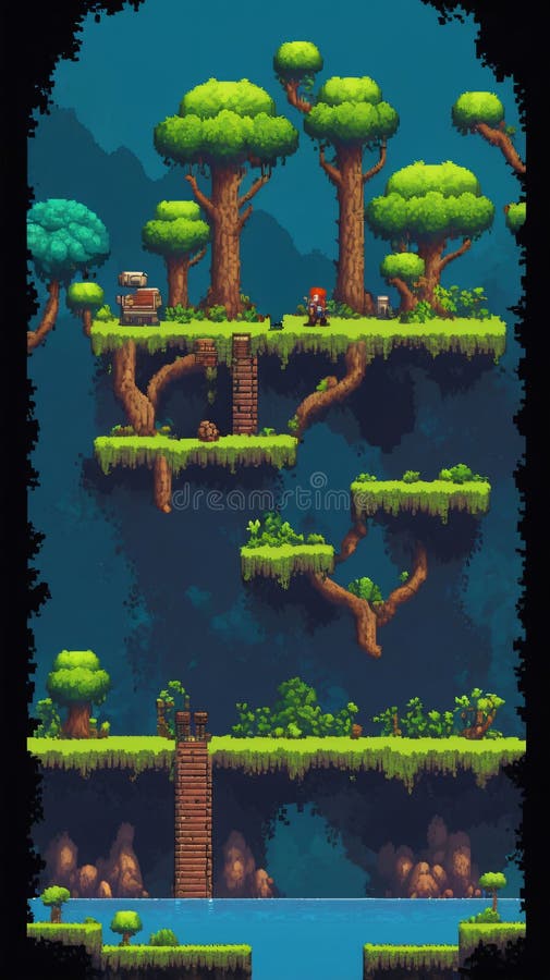 Pixel Game Level Design. Platform Game Asset, Fantasy 8 Bit Environtmen ...