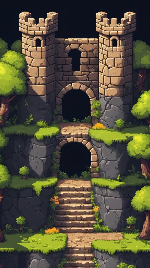 Pixel Game Level Design. Platform Game Asset, Fantasy 8 Bit Environment ...