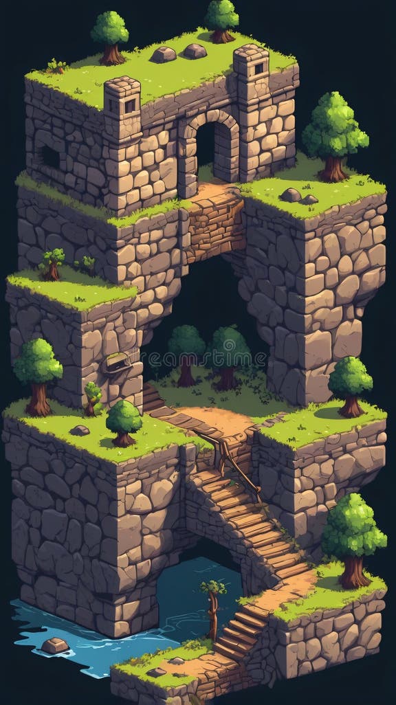 Pixel Game Level Design Platform Game Asset Fantasy 8 Bit Environment Building With Stone