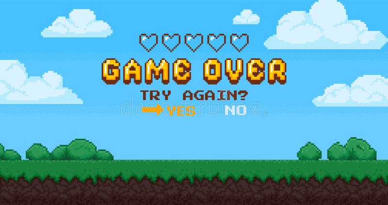 Pixel Game Over Background. Retro 8 Bit Video Games Screen with Empty ...