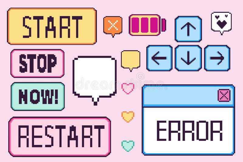 Pixel Game UI Elements Kit. Stock Vector - Illustration of graphic ...