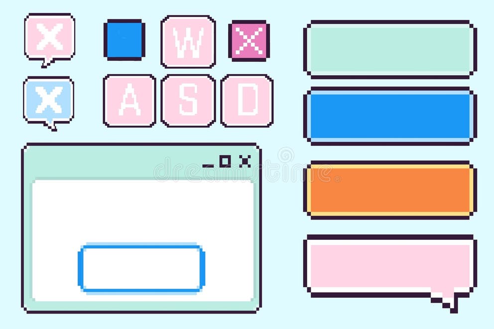 Pixel game UI elements set stock vector. Illustration of digital ...