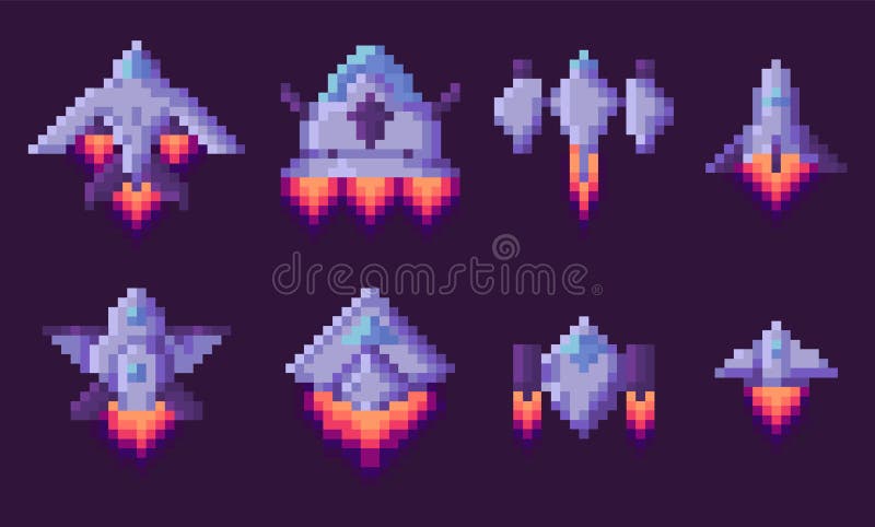 Pixel Game Spaceship Transportation Floating Set Stock Vector ...