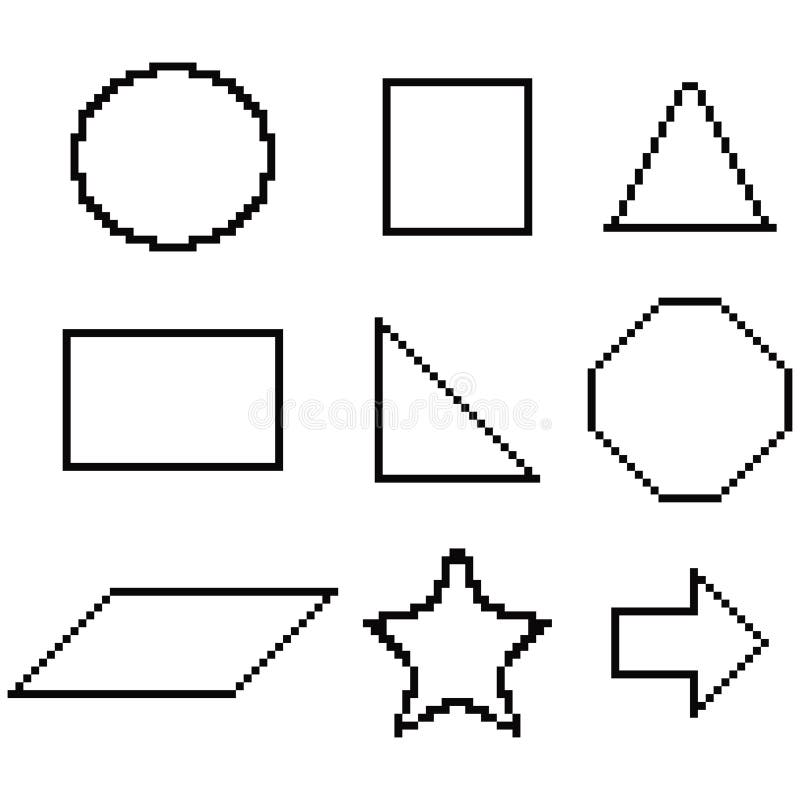 Pixel Geometric Shapes Vector Game Art Flat Icon Set Stock Vector ...