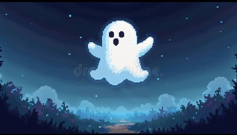 Pixel Ghost in Night Forest Stock Illustration - Illustration of ...
